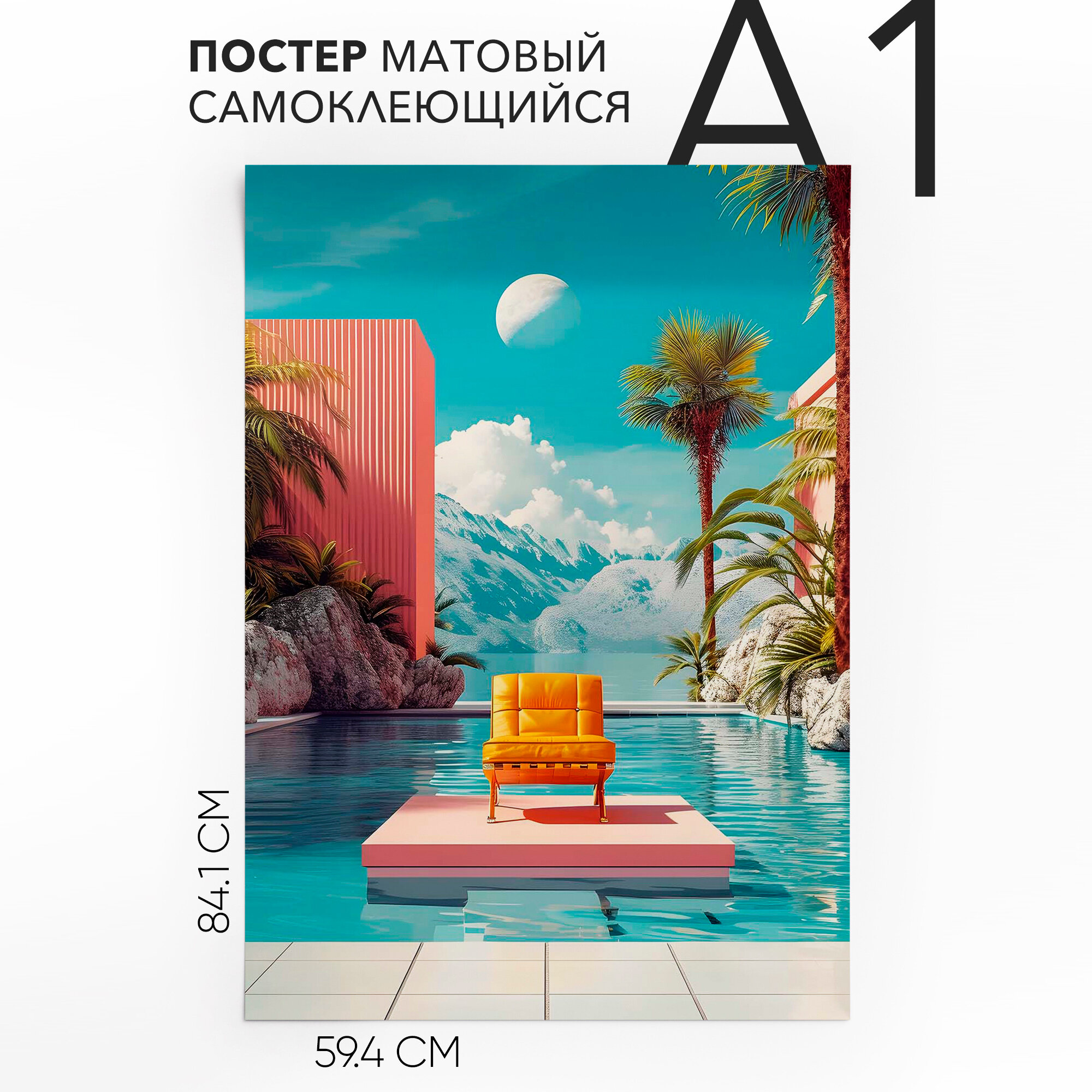 Постеры для комнаты самоклеящийся, большой A1 Бассейн, влагостойкий, для декора