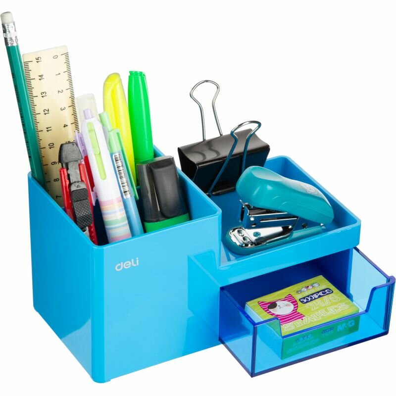 Подставка-органайзер Deli Rio EZ25130, 1 выдвижной лоток, 3 отделения, цвет синий
