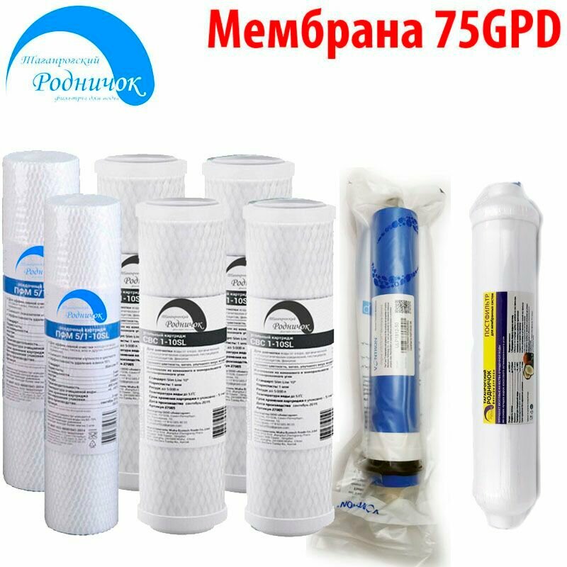 Родничок Осмо Хлор Годовой набор картриджей для систем обратного осмоса (годовой Предфильтры 2 комплекта плюс мембрана 75G, постфильтр и минерализатор).