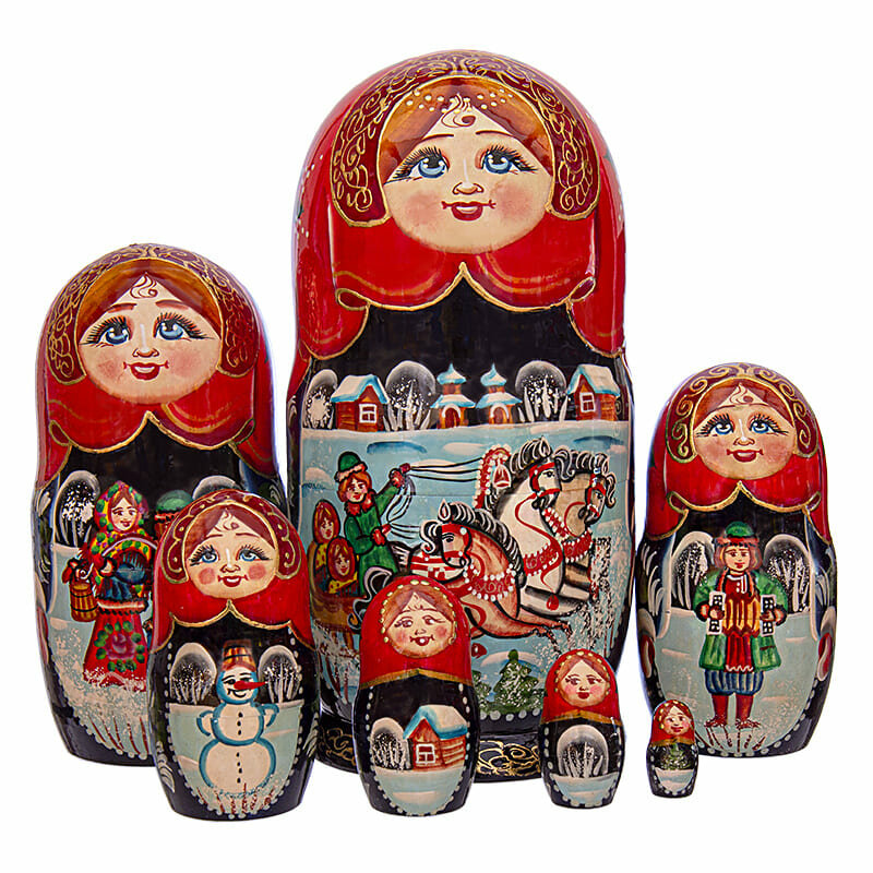 Авторская деревянная матрешка расписная Русская тройка 7 мест 22 см