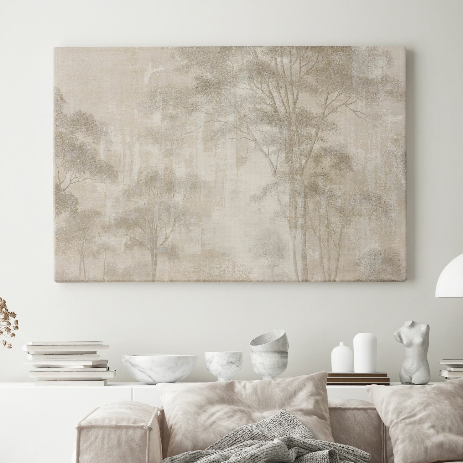 Интерьерная картина "Силуэт леса" на натуральном хлопковом холсте, большая, размер 40 на 60/ 40х60 см