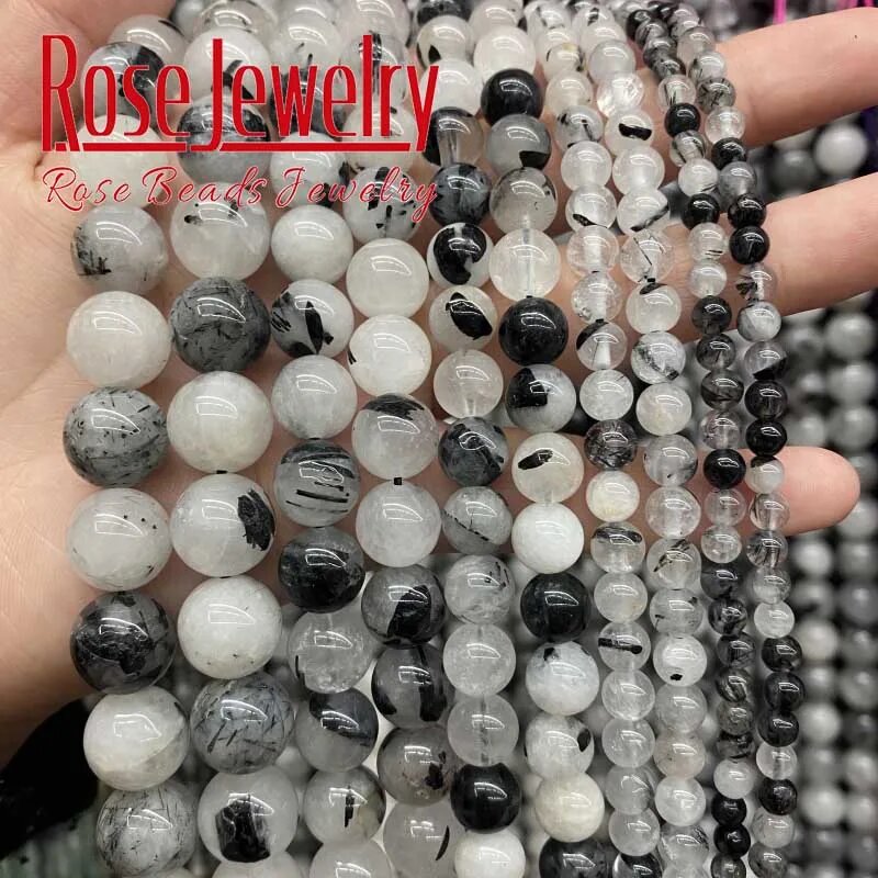 Черные рутиловые кварцевые бусины Rose and Beads 4-12 мм 8mm 46pcs beads