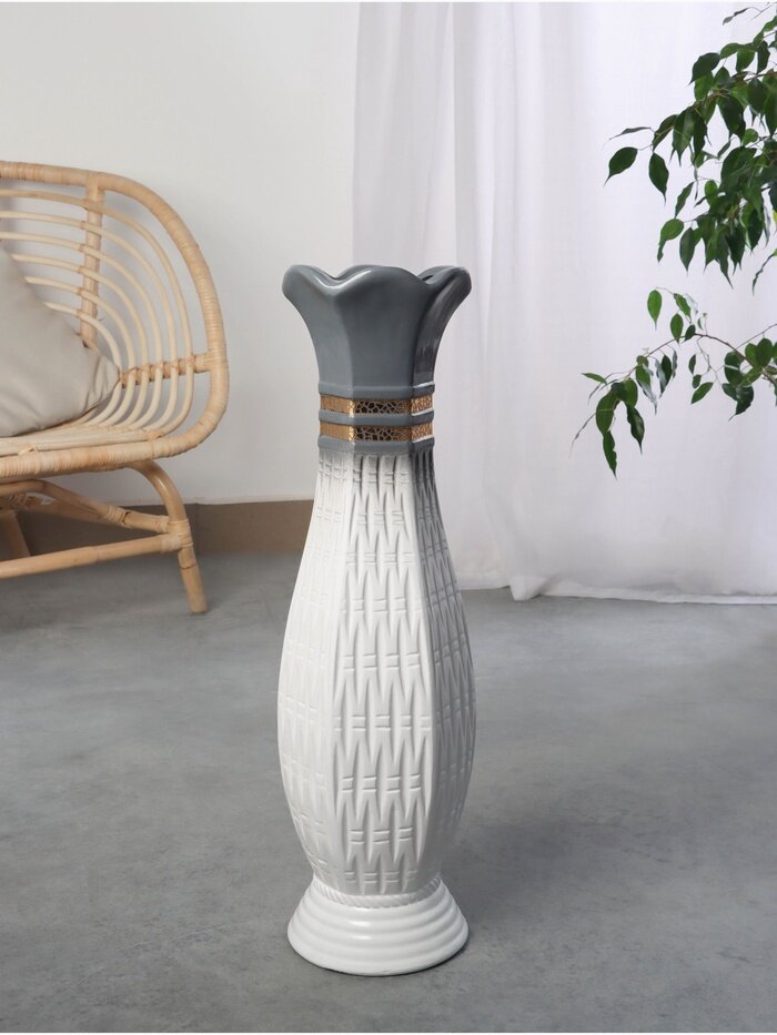 Ваза напольная «Иниго», геометрия, 59×16 см, керамика, бело-серая