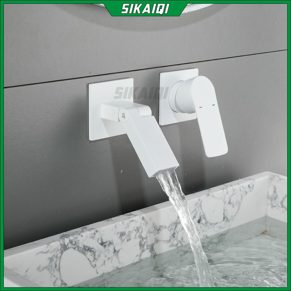 Смеситель для раковины настенный SIKAIQI SQ21011WH, латунь, регулировка верхнего и нижнего углов наклона, Матовый белый