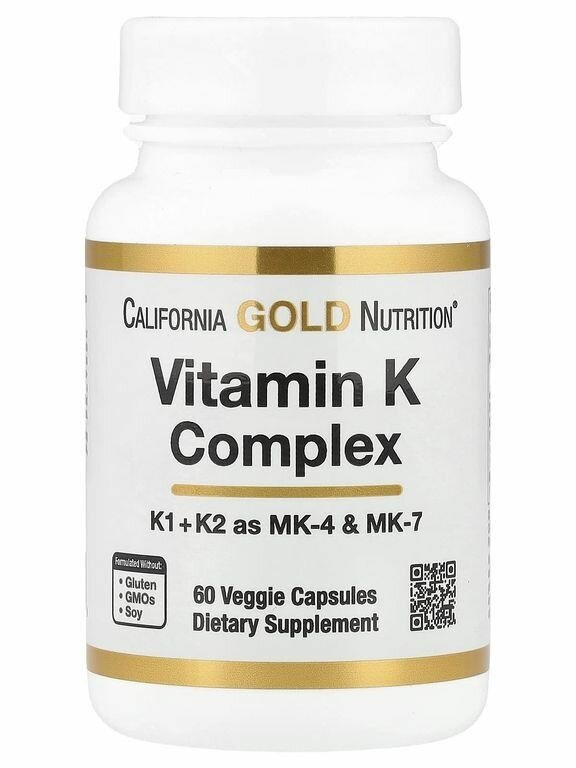 Комплекс витаминов К, 120 мкг, 60 растительных капсул, California Gold Nutrition