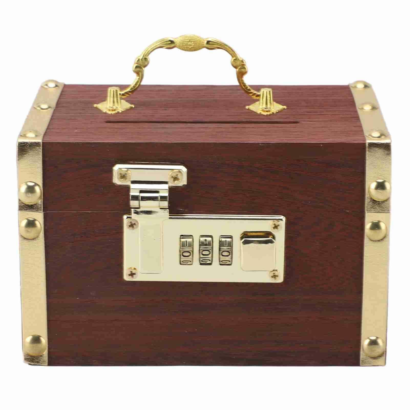 Винтажная деревянная коробка для хранения денег с паролем, деревянный сундук с сокровищами с ручкой, безопасное хранилище для наличных денег с зашитыми краями