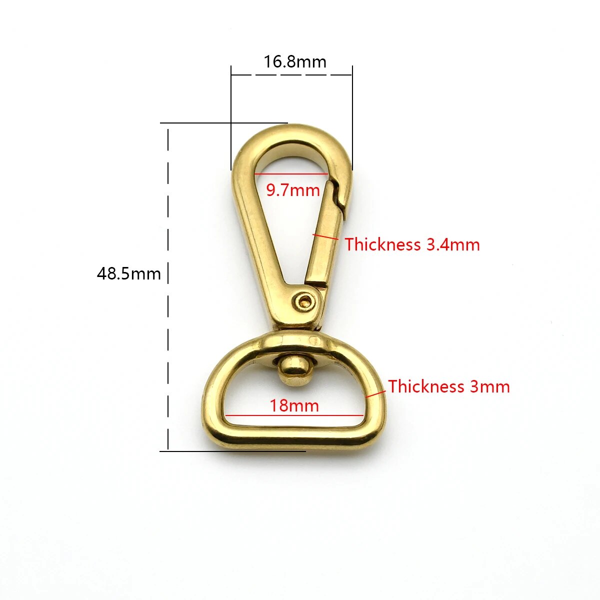 Латунный карабин-крючок поворотный, inner width 18mm