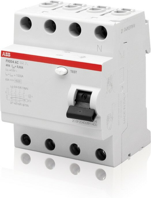 УЗО ABB FH204AC 4P 63A 30mA (AC) защита от утечки тока, для бытовых сетей