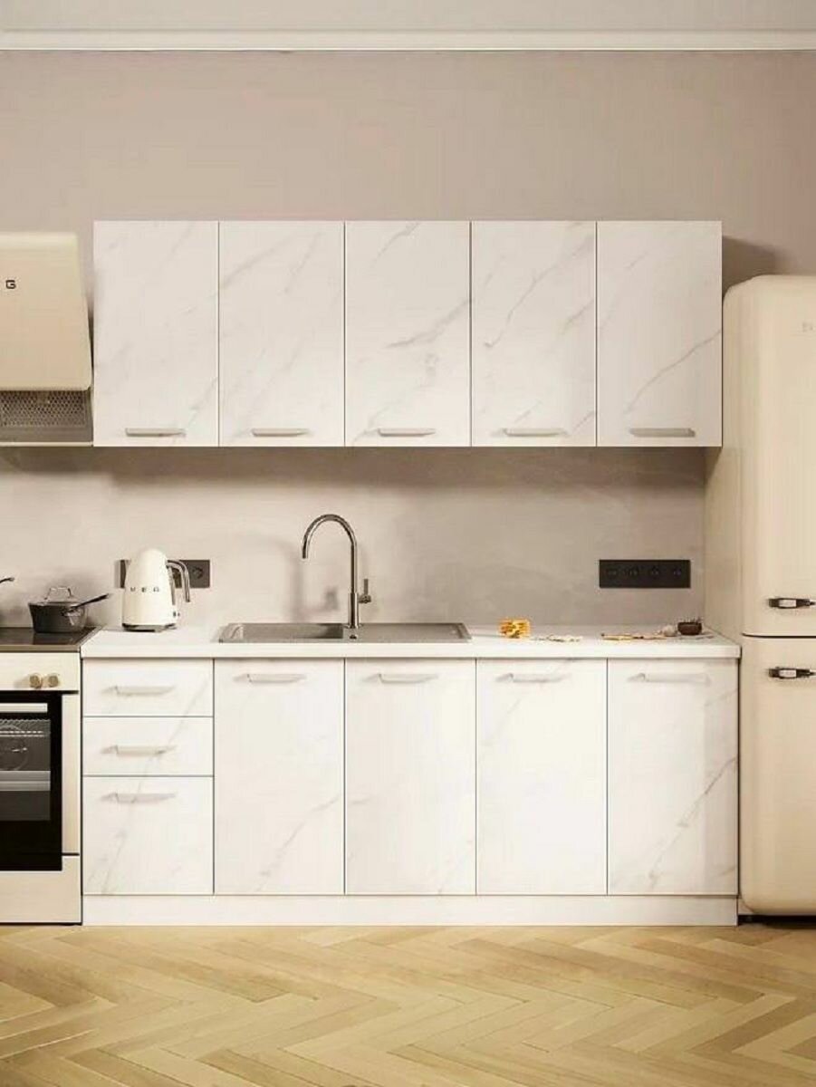 Кухонный гарнитур (Кухня) Галатея МДФ 2м белый мрамор без столешницы для дома и дачи 2000х460х2170 игни