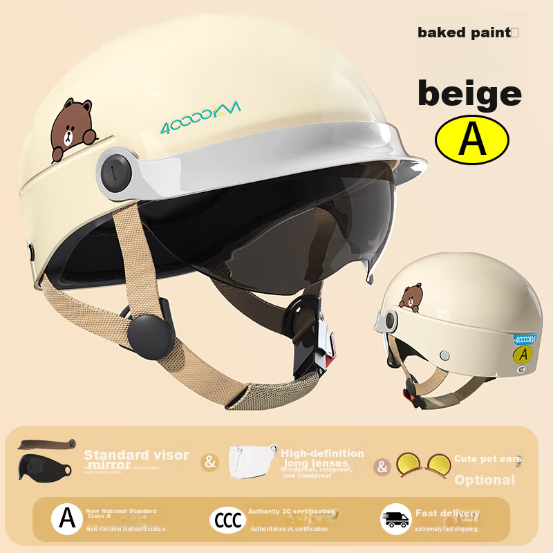 40,000 Km New National Standard 3C Certified Electric Vehicle Helmet Summer Half Helmet for Men And Women with Sun Visor, All-Season Universal Electric Motorcycle Safety Helmet SWY6749