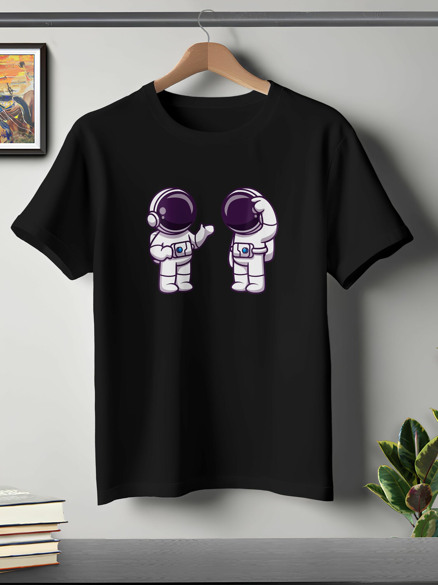 Футболка ONEQ унисекс 56-58 (3XL) размер с принтом Космонавт, черная