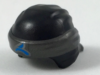 Minifigure, Headgear Ninjago Wrap Type 3 with Molded Pearl Dark Gray Bandana and Knot and Printed Dark Azure Ninjago Logogram Letter W Pattern, 24496pb05 Black U