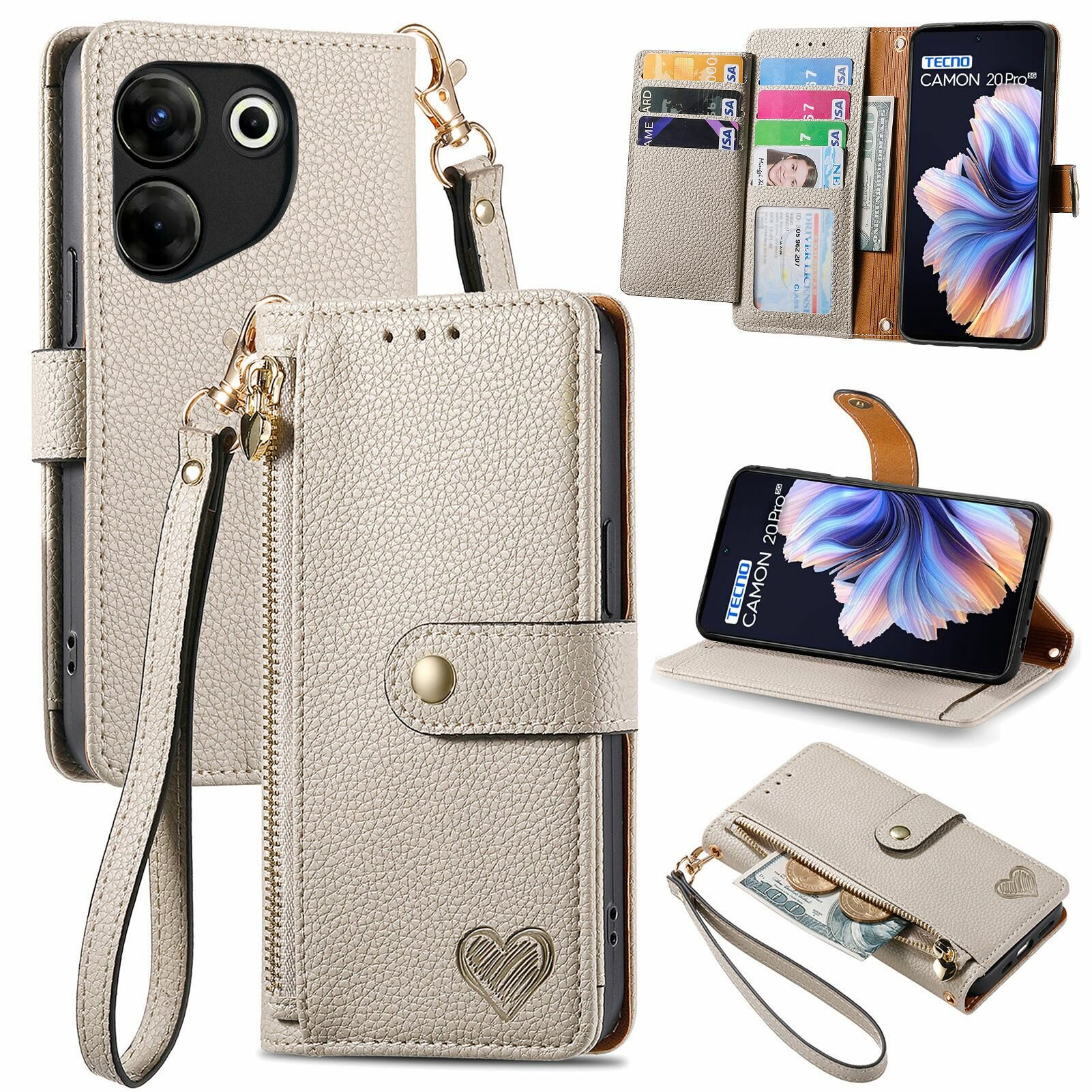 Книжка чехол для Tecno Camon 20 / Camon 20 Pro 4G экокожи кошелек на молнии Чехлы для мобильных телефонов