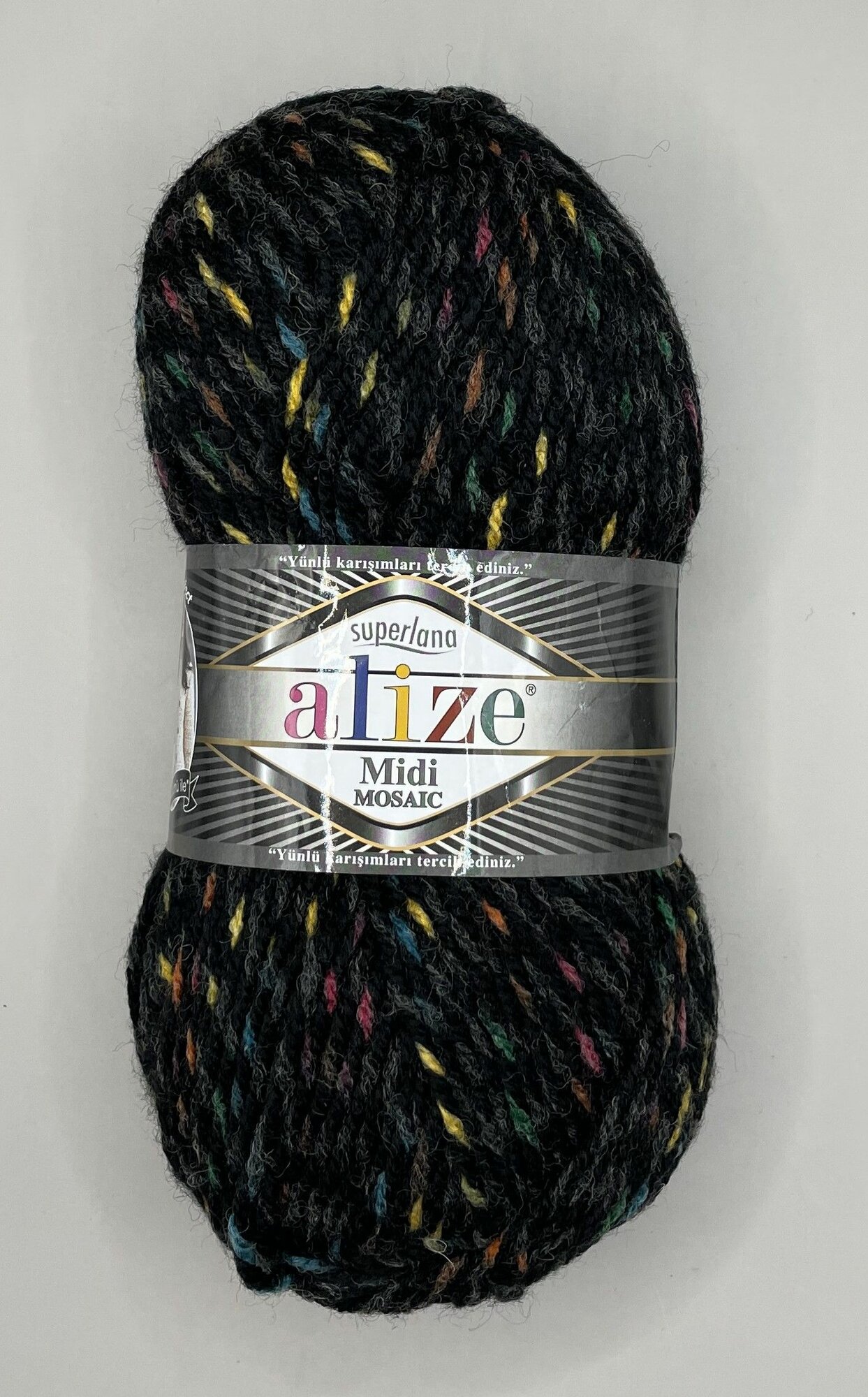 Пряжа Alize Midi MOSAIC, 5509(черный),25% шерсть,75% акрил ,100 г-170 м ,3шт.