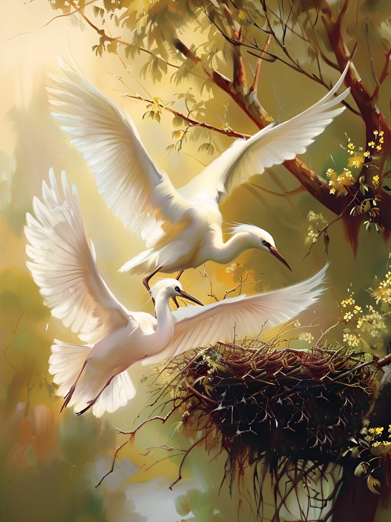 Картина по номерам 40*50 см на холсте "Аисты у гнезда"