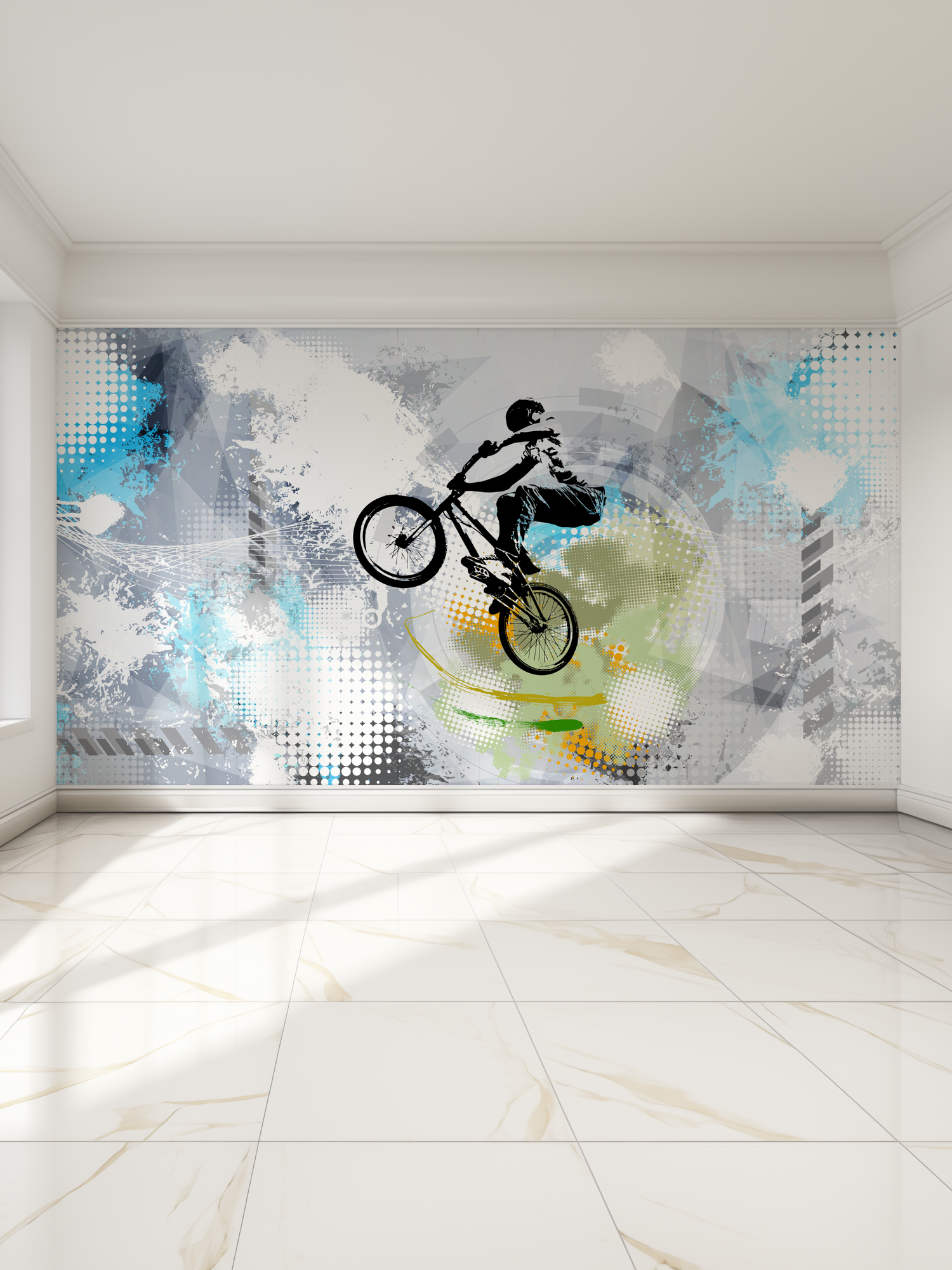 Фотообои 3д на стену "Велосипед граффити", флизелиновые 500х280 см на кухню, спальню, зал, в детскую