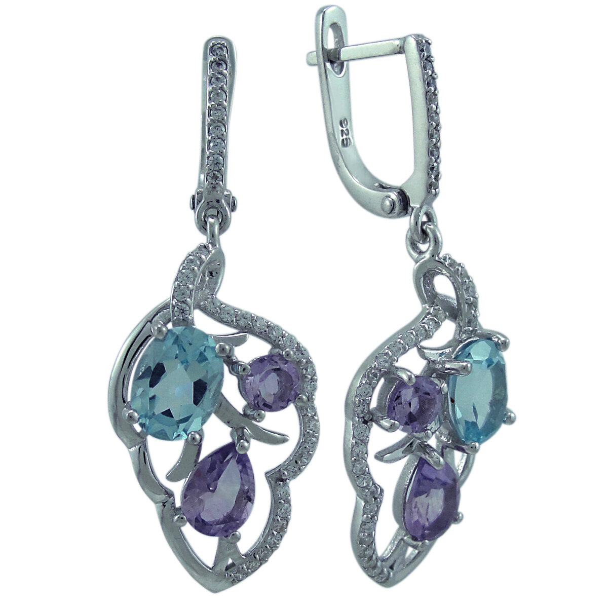 Серьги, серебро, 925 проба, родирование, аметист