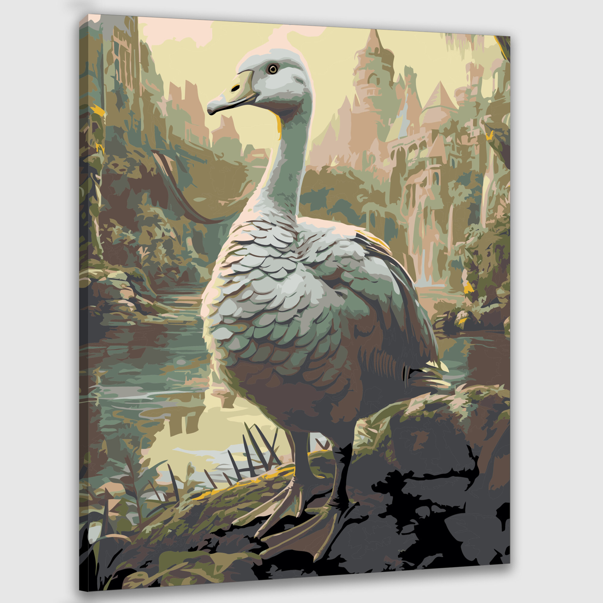 Картина по номерам 40x50 см, цифровая картина, гусь, мистический мир, загадки, тайны, руины, тропинки, перья