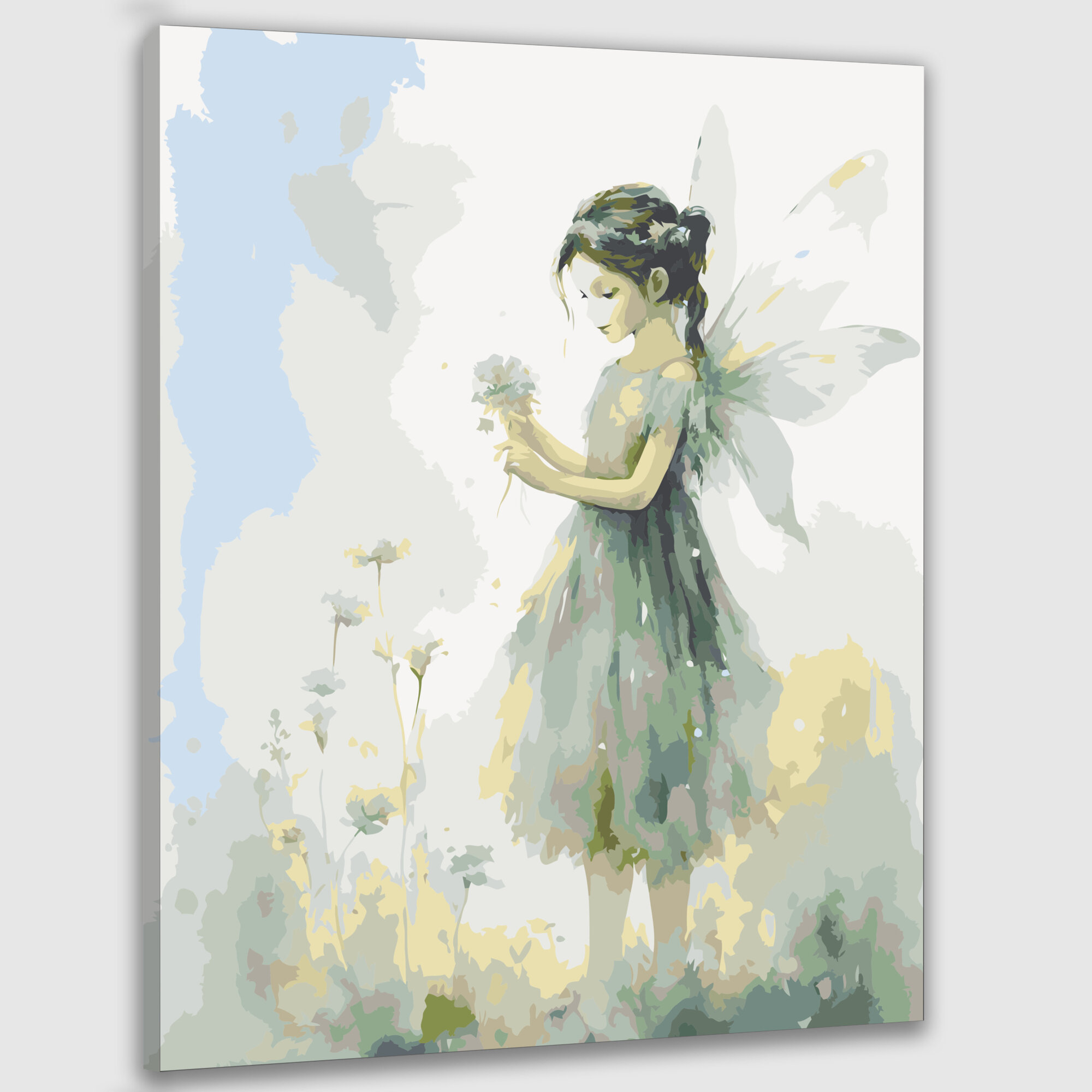 Картина по номерам 40x50 см, акварельная картина, встреча, девушка, единорог, луг, солнце, взгляды, удивление, платье