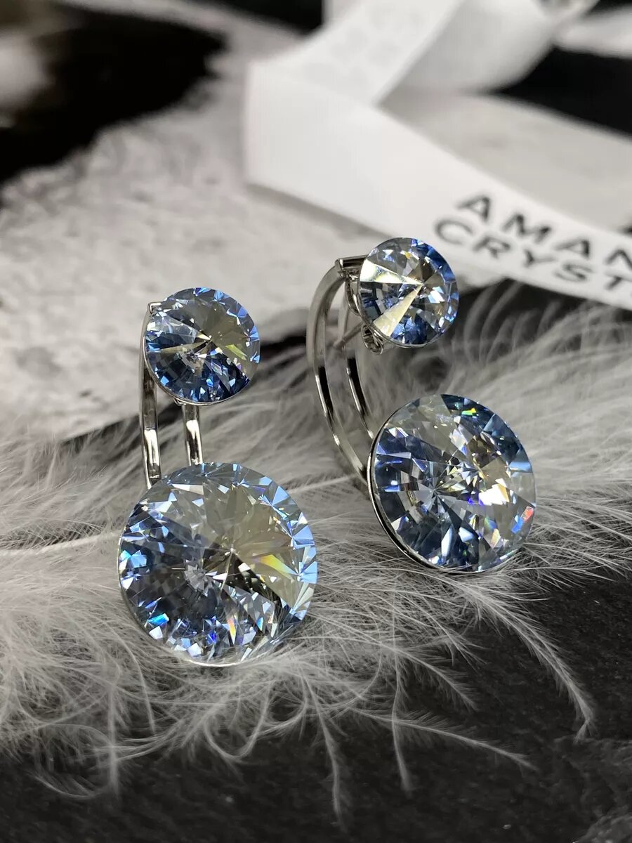Серьги двусторонние, кристаллы Swarovski