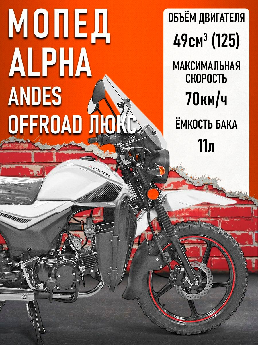 Мопед Alpha ANDES OFFROAD LUX (Форсированный) серебро