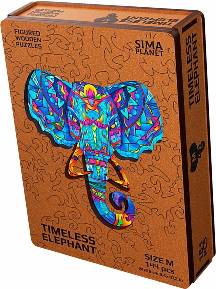 Деревянный фигурный пазл "Timeless Elephant" в подарочной упаковке, игра-головоломка для детей и взрослых, паззл из 144 уникальных деталей