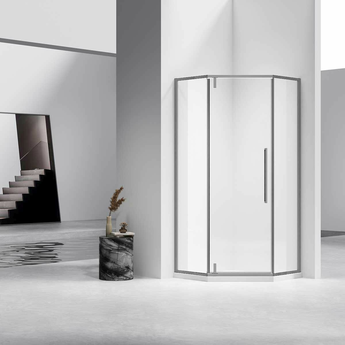 Душевой уголок Vincea (Винчея) Slim-N, 1000х1000 мм (габариты площадки) , вороненая сталь, стекло прозрачное VSP-4SN100CLGM