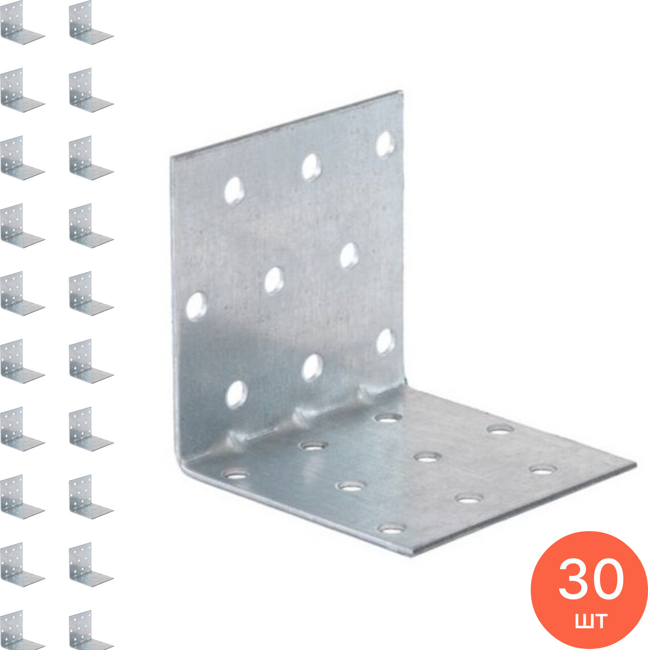 Крепежный уголок Rock Solid Connection / Рок Солид Конекшн усиленный, из оцинкованной стали, серый, 60х60х60х1.5мм / строительство и ремонт (комплект из 30 шт)