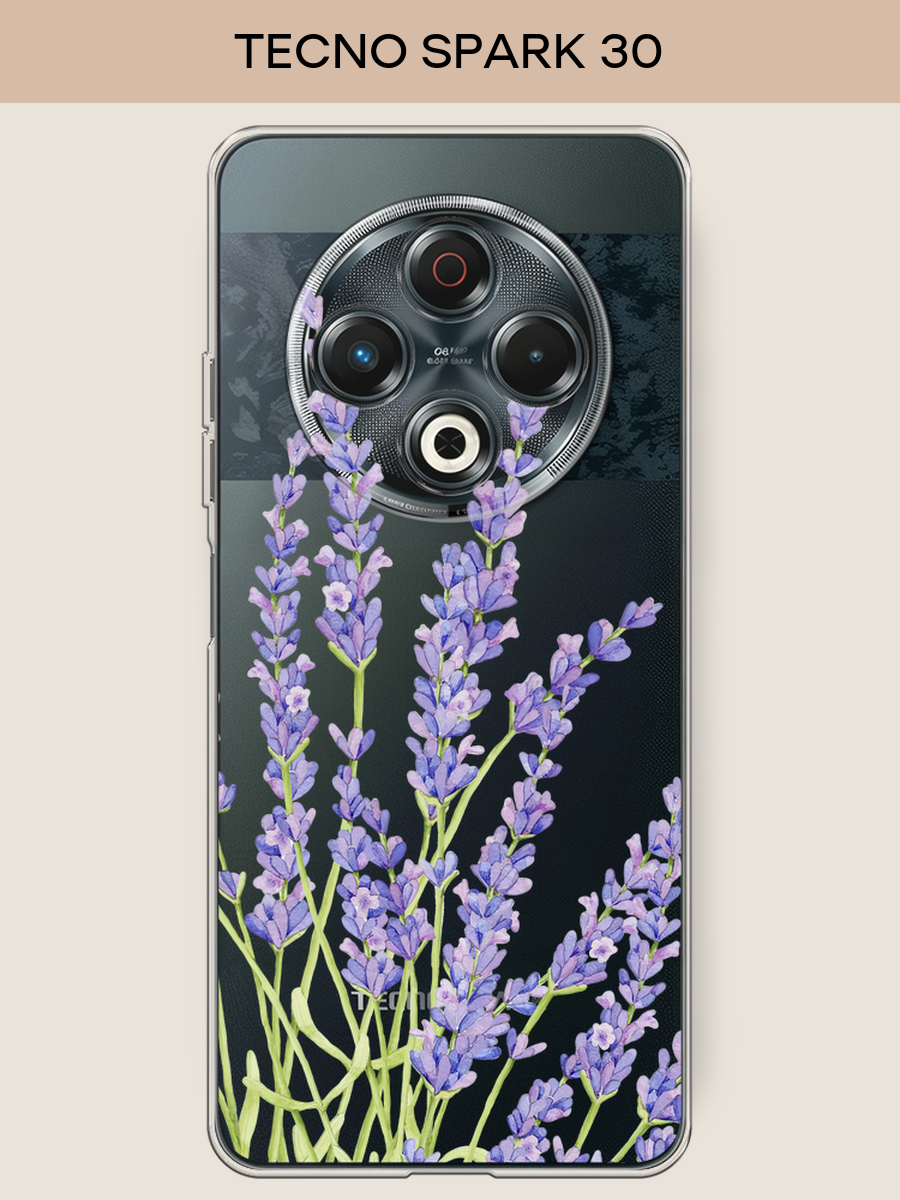 Чехол на Tecno Spark 30 / Текно Спарк 30 с принтом Лавандовые стебли, прозрачный