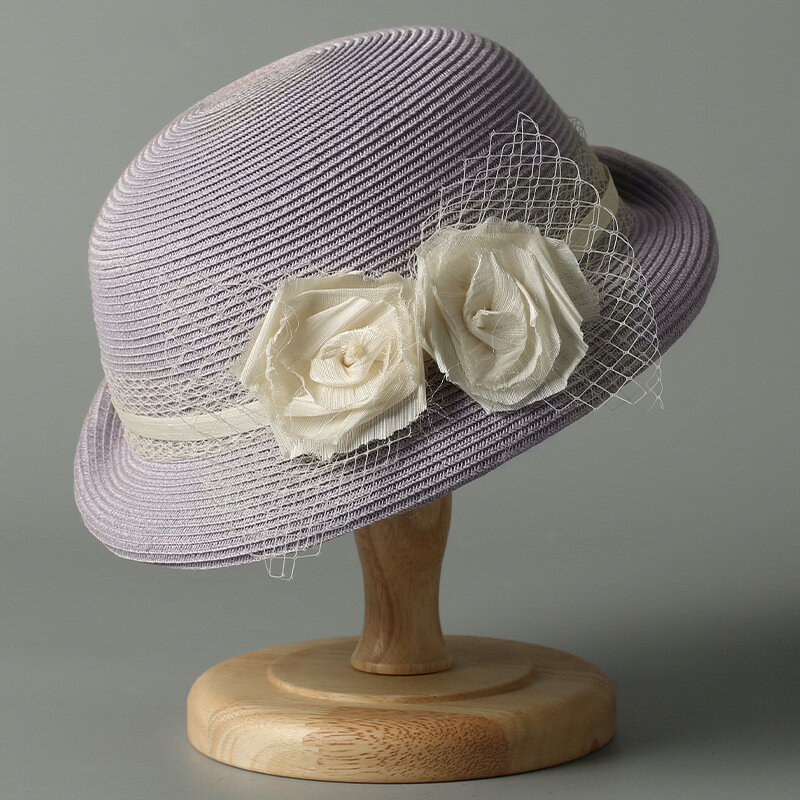 Шляпа-цилиндр, женская, регулируемая, светло-фиолетовая, с цветочными завитками