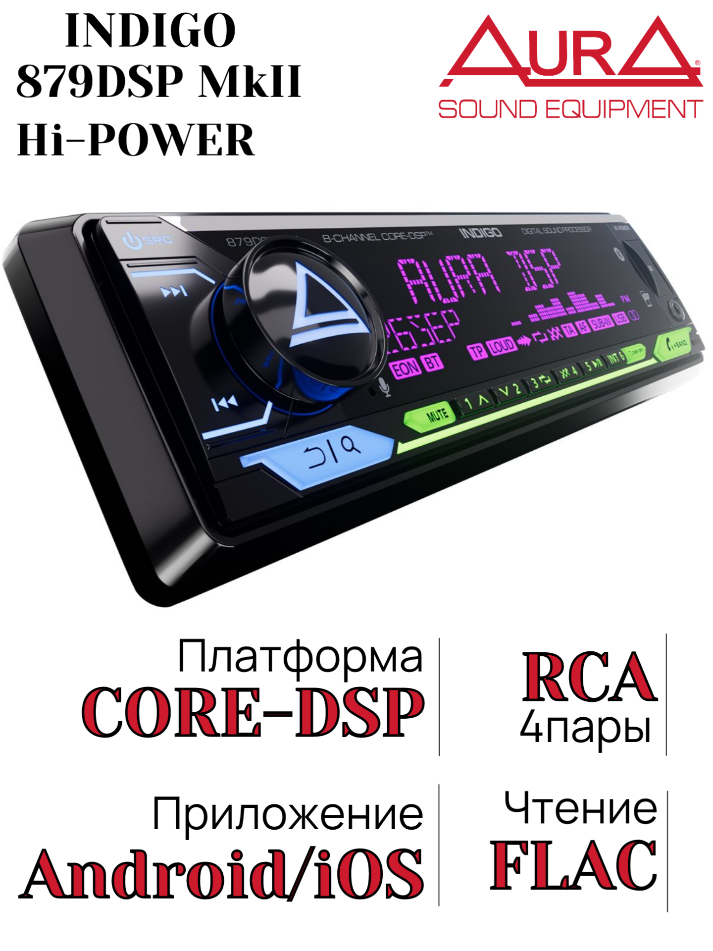 Процессорный 8-канальный ресивер AurA INDIGO-879DSP MkII Hi-POWER