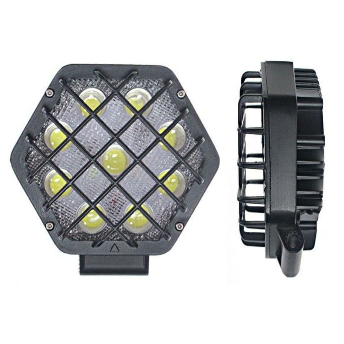 Фара рабочего света шестиугольная с решеткой 27Вт (9диодов *3Вт/10-30Вт) (907678)