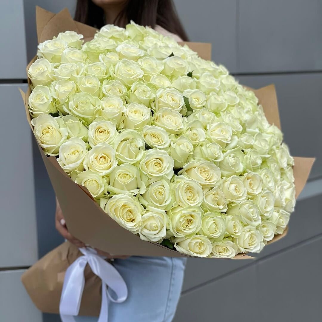Букет из белых роз 101 шт, красивый букет цветов, шикарный, премиум цветы, премиум букет