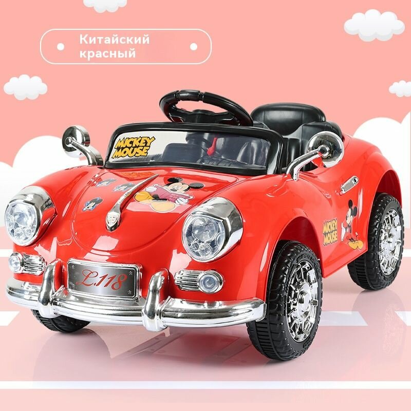 Детская музыкальная перезаряжаемая игрушечная машинка-четырехколесный автомобиль с дистанционным управлением, на котором могут сидеть люди в возрасте 1-3-6 лет