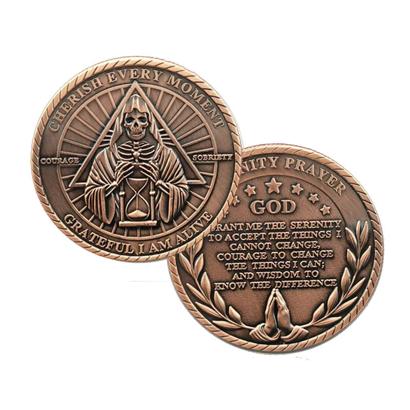 Памятная монета с изображением старинного черепа, медаль «Трезвость и мужество», монета «Молитва о спокойствии с Божьим благословением», вдохновляющая металлическая монета для коллекционеров