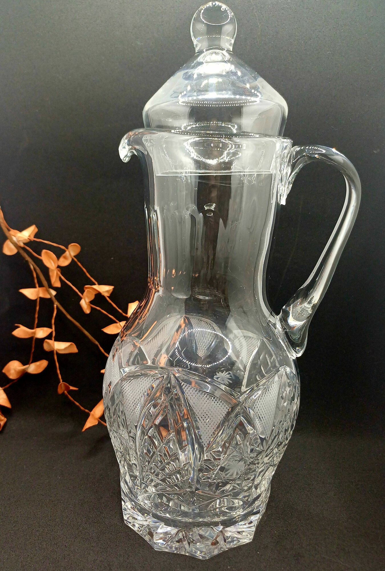 Графин / Кувшин для напитков с геометрическим рисунком винтажный, хрусталь, СССР