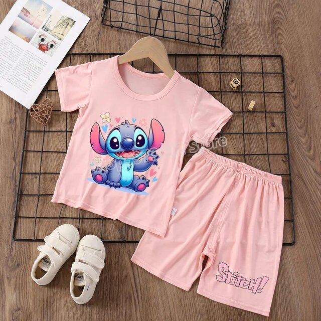 Шелковая пижама Disney Stitch, одежда для сна для детей, мягкая пижамная рубашка с рисунком из мультфильмов, кавайная ночная рубашка для девочек и мальчиков, подарки на день рождения, Размер: Размер 110 см