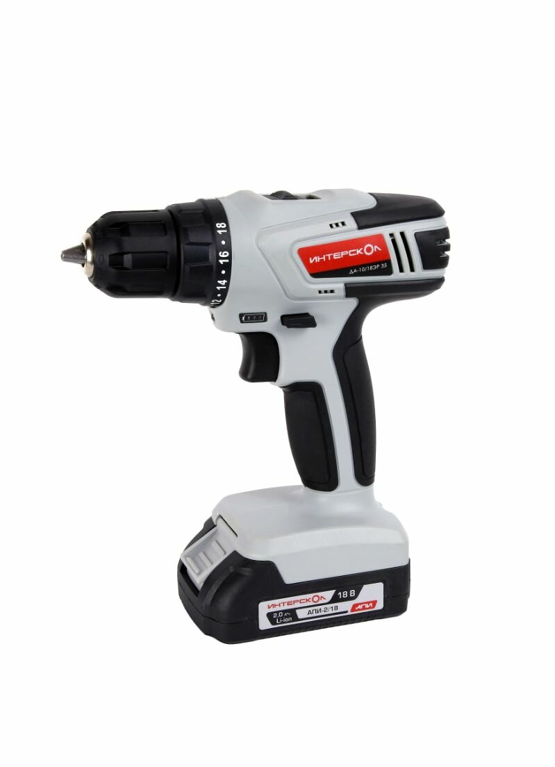 Дрель-шуруповерт аккумуляторная ИНТЕРСКОЛ ДА-10/18ЭР 35 (экокейс, 1акбХ2.0Ач, ЗУ) 518.2.1.20