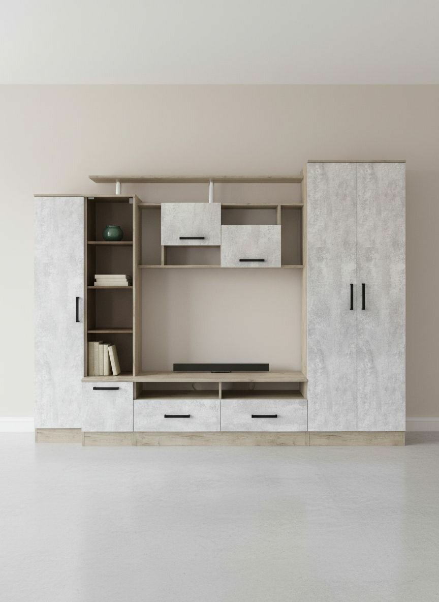 ARNIKA Стенка в гостиную, 250см, Дуб крафт серый, Цемент