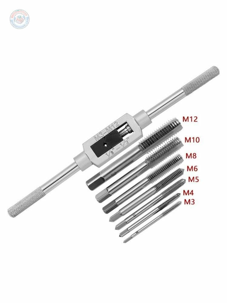 Регулируемый вороток с ключом для метчиков M3-M12, набор для точной нарезки резьбы в мягких металлах, антискользящая рукоятка, быстрорежущая сталь