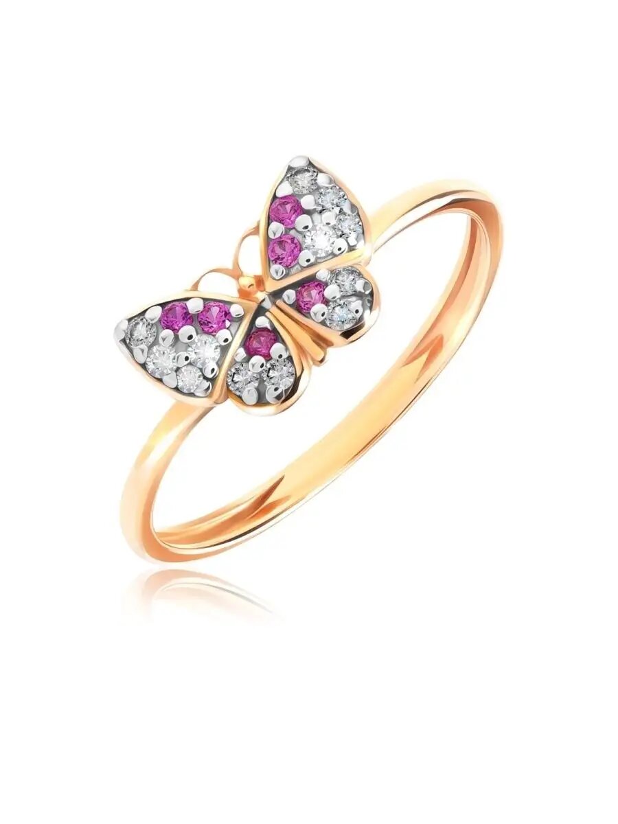 Кольцо, серебро, 925 проба, золочение, фианит