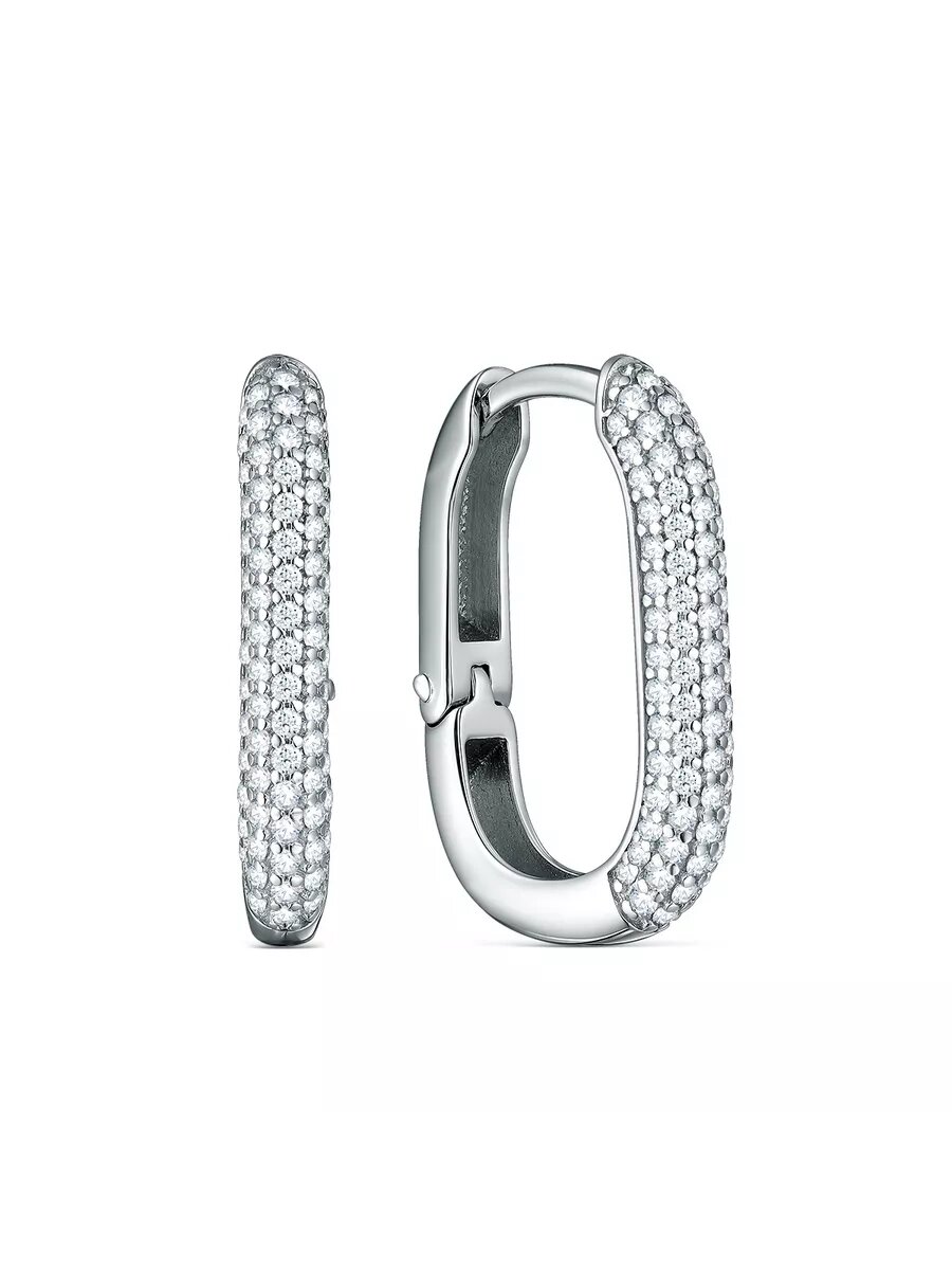 Серьги конго, серебро, 925 проба, родирование, фианит