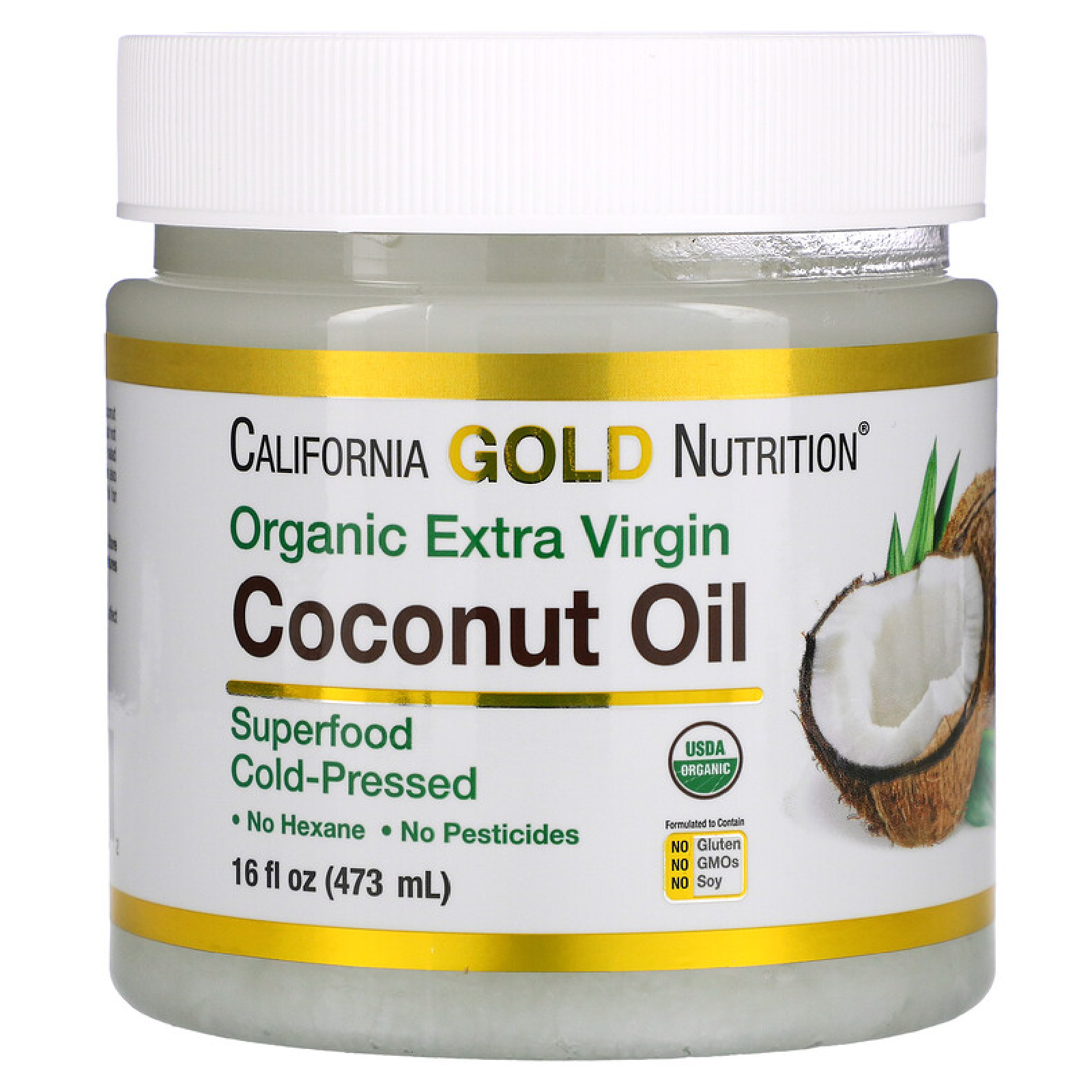 Кокосовое масло California Gold Nutrition SUPERFOODS Organic, нерафинированное, 0,473 л