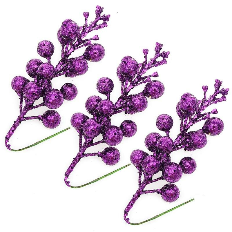 Рождественские украшения для дерева с золотыми блестящими имитациями веток и ягод, Фиолетовый