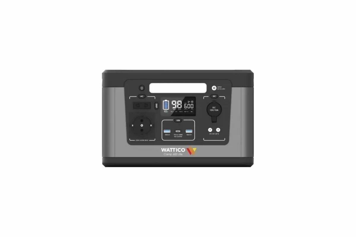 Портативная электростанция Wattico Camp 600, портативная, 404Втч, быстрая зарядка, черная