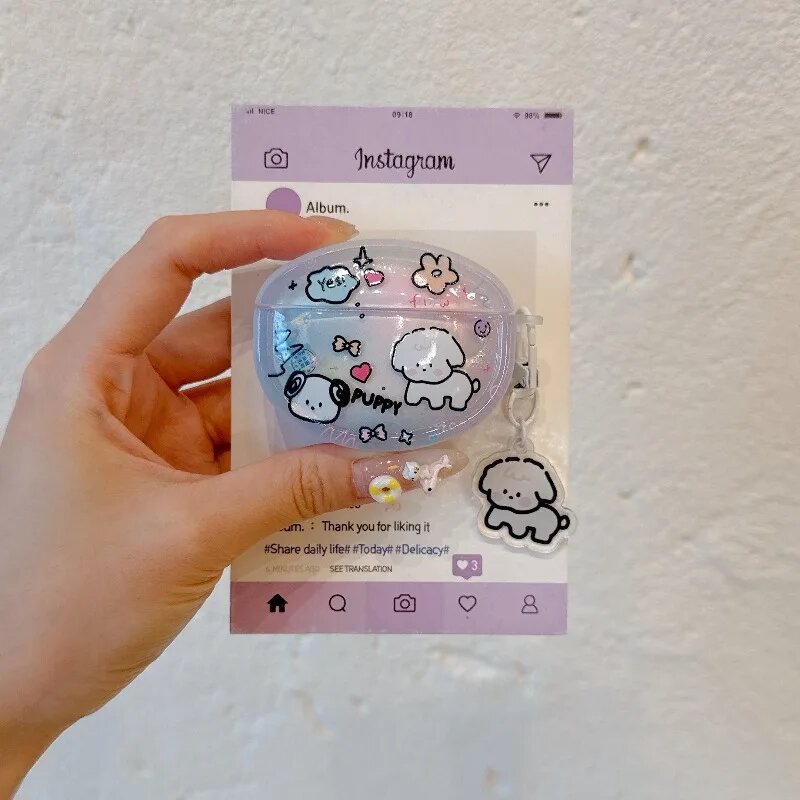 Чехол для наушников Huawei FreeClip2, Freebuds Pro 3/4, Pro5, SE2, SE4, 5i, 6i, 7i, милый мультяшный чехол с собачкой и цветами, защитный чехол-накладка