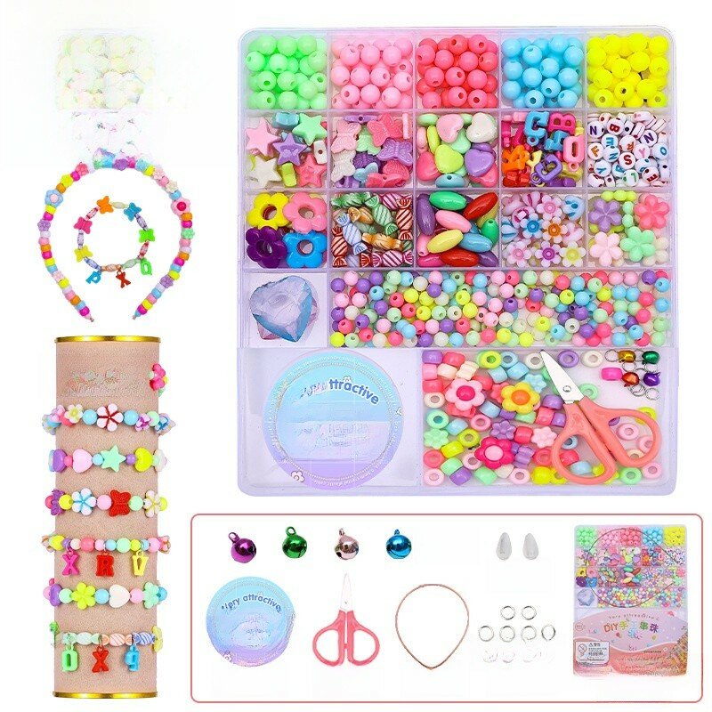 Детский набор для создания бус из пластмассовых элементов для развития мозга и семейного отдыха, без производителя