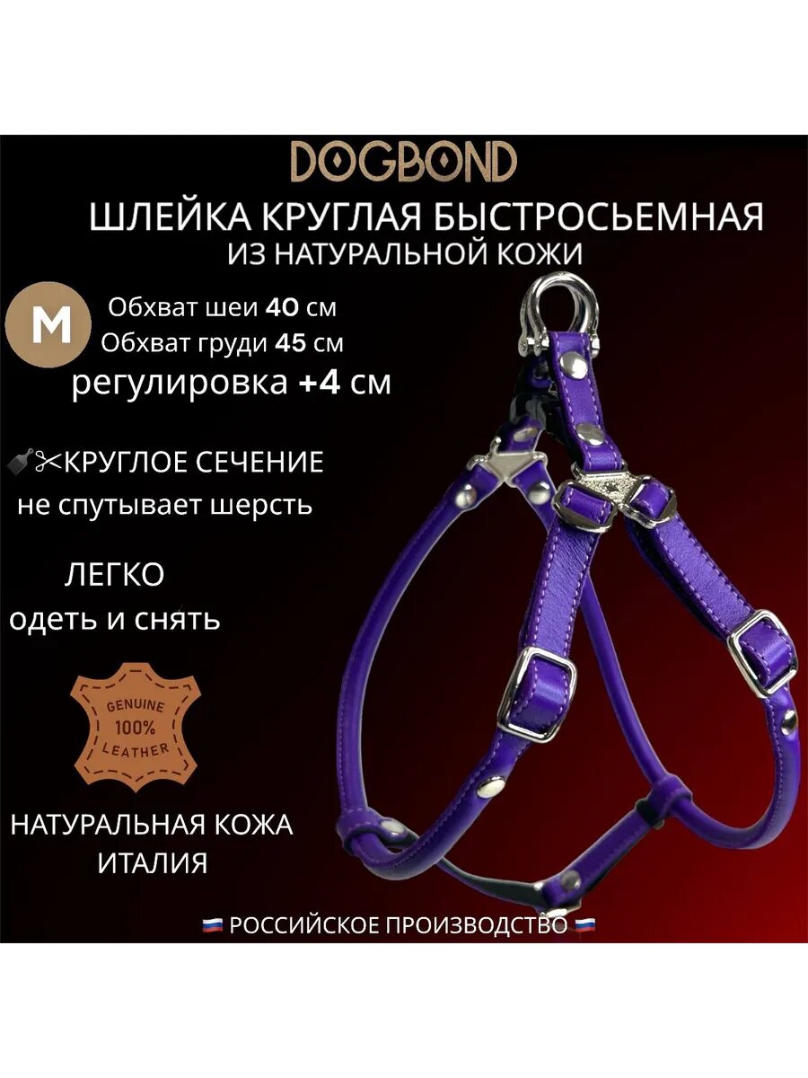 Шлейка Dogbond для шпица круглая из кожи быстросъемная
