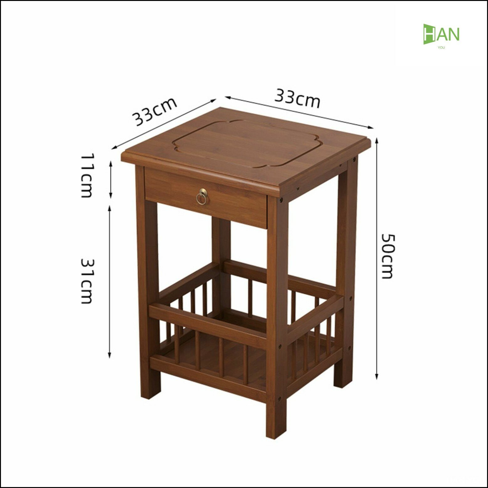 Эксклюзивный журнальный столик из МДФ в традиционном китайском стиле, 33 на 50 см, коричневый, с выдвижными ящиками