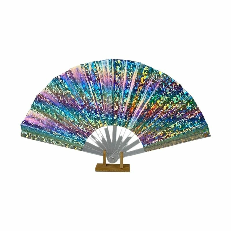 33 см прозрачный серебряный порошковый пластиковый костяной веер для танца кунг-фу-Радуга-прозрачный веерный